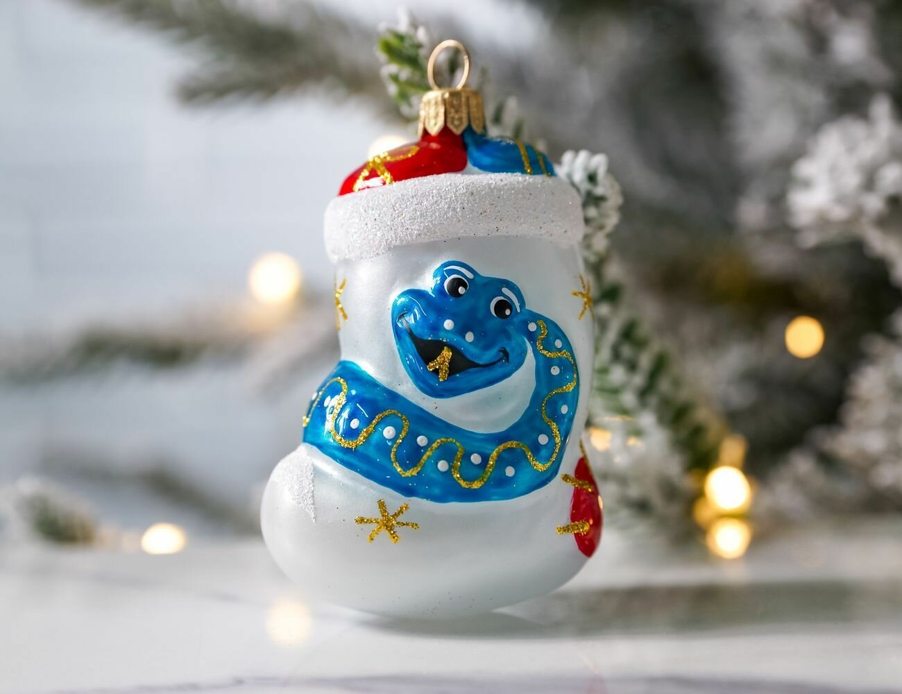 Ёлочная игрушка змейка чими - хохотушка, стекло, синяя, 85 мм, Елочка С838-змея-син
