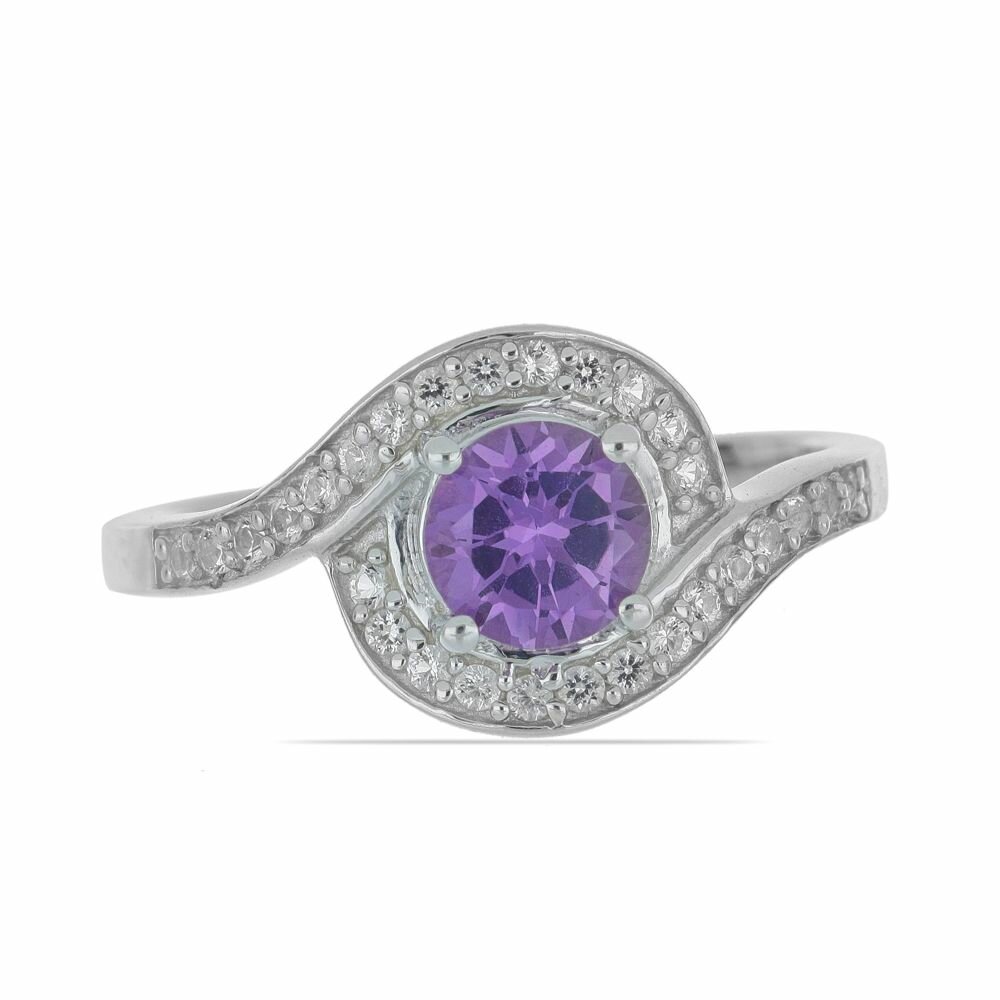 Кольцо, серебро, 925 проба, родирование, александрит синтетический, топаз