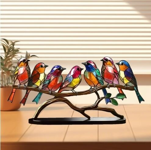 Настольное украшение "Птицы на ветке" витражный декор из акрила для интерьера, стильный подарок для любителей птиц и искусства