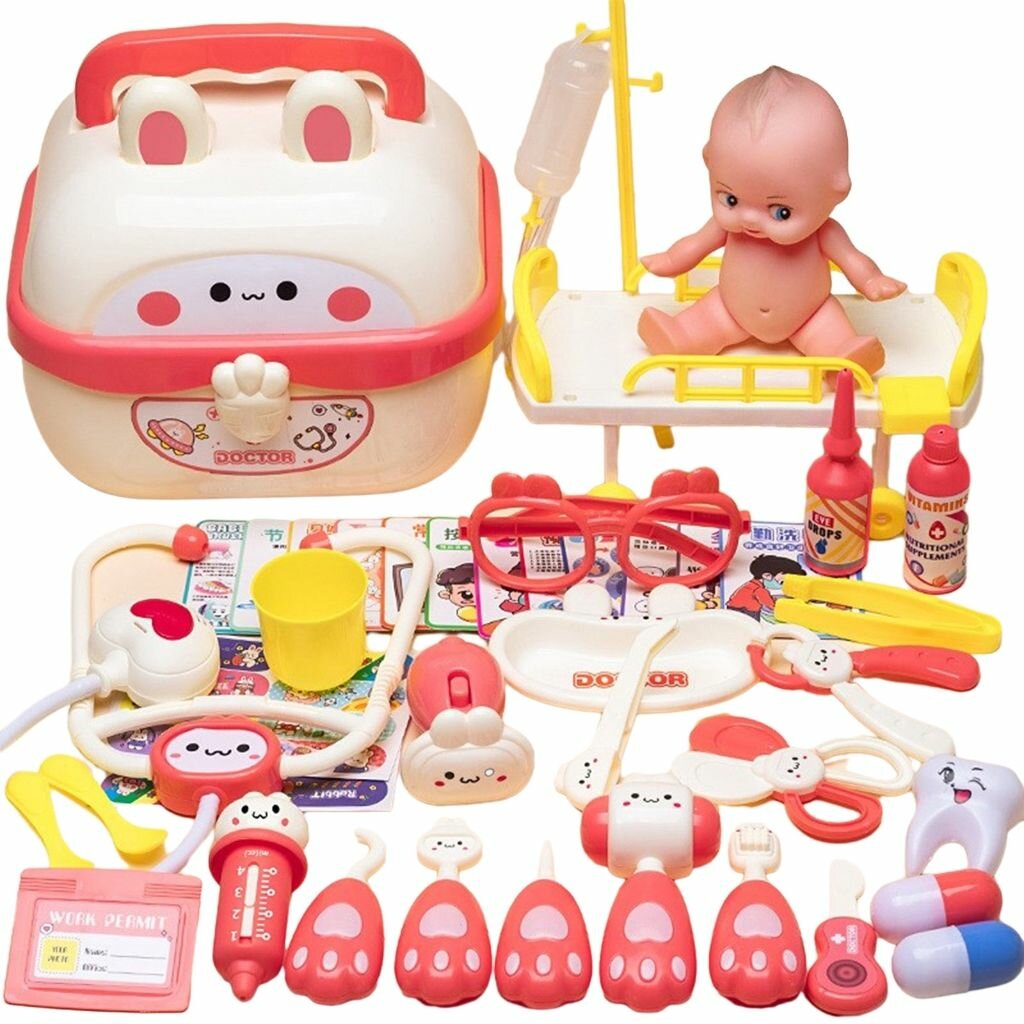 Детская игрушка "Доктор Кролик"-Розовый-Набор из 42 предметов