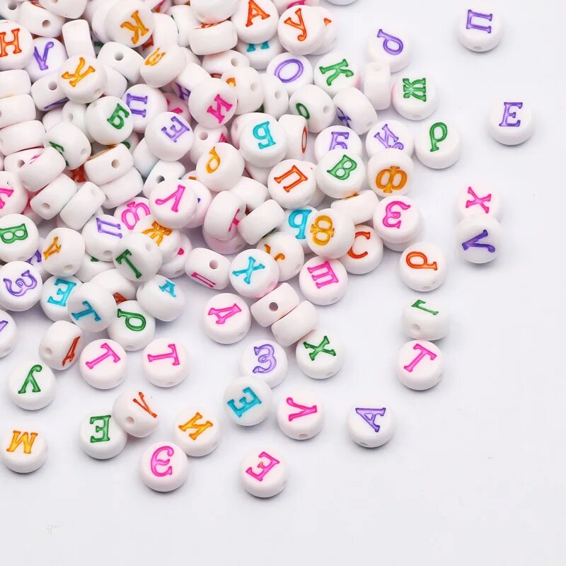 SONGKKO черные акриловые бусины с русскими буквами 100 шт Белый, 500pcs, B08992