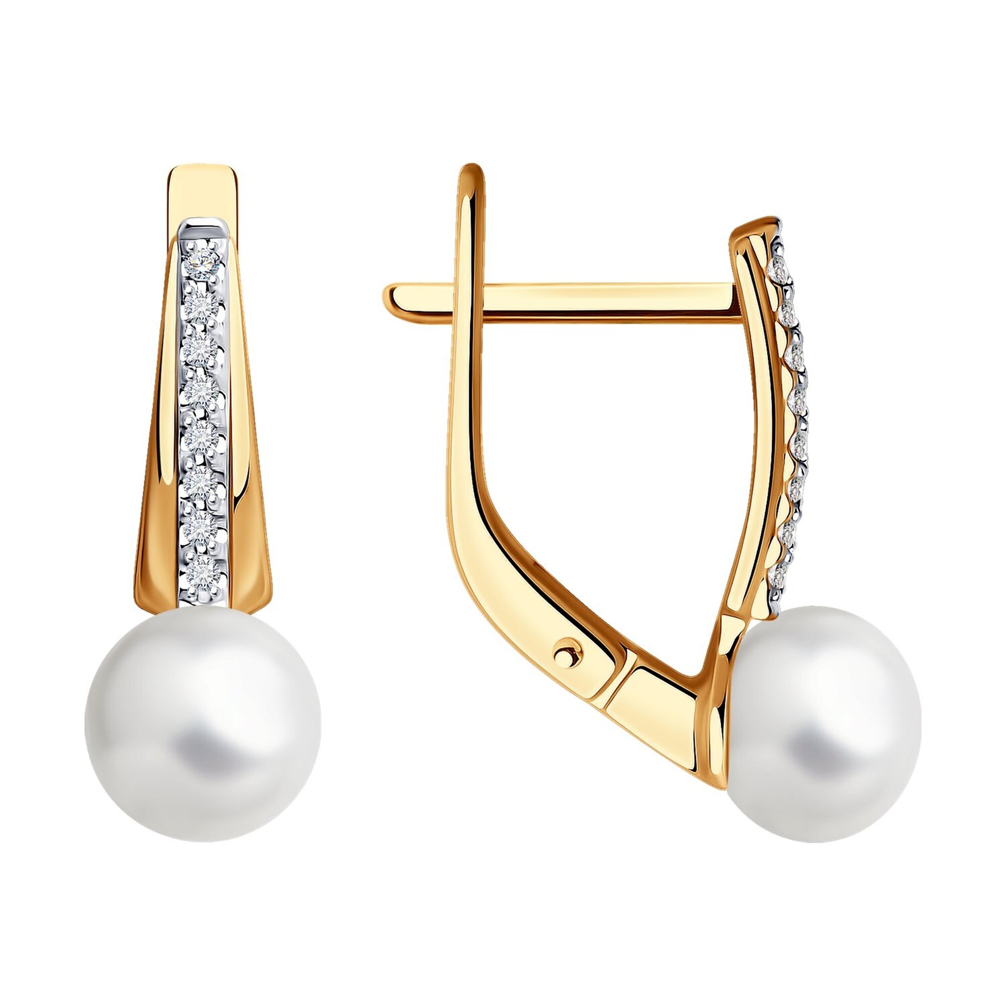 Серьги, красное золото, 585 проба, жемчуг, бриллиант