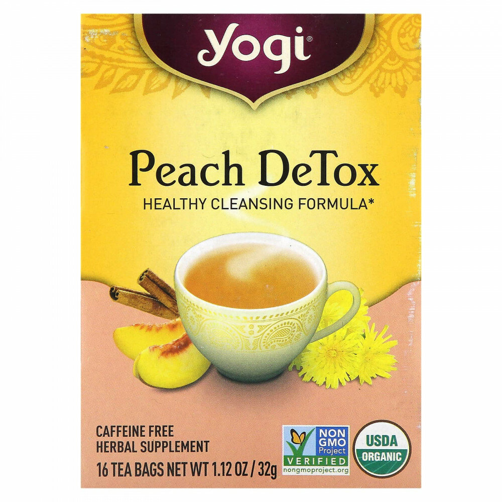 Yogi Tea, Peach DeTox, персик, без кофеина, 16 чайных пакетиков, 32 г (1,12 унций)