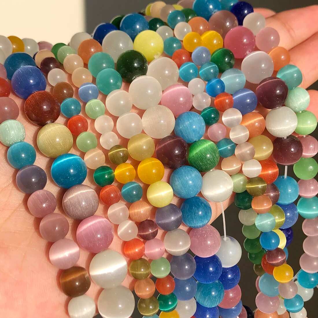 Бусины кошачий глаз, лунный камень, 8 мм, Multicolor