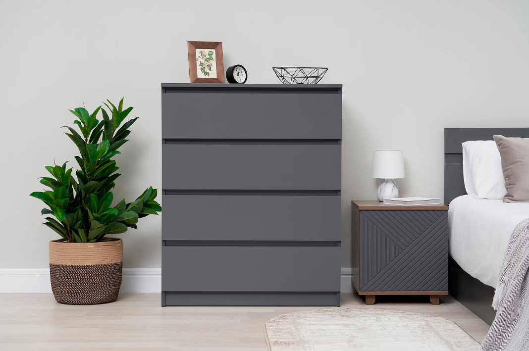 Комод "Челси", 80.2х99.4х45 см, 4 ящика, графит, ЛДСП, мебельная фабрика МиФ