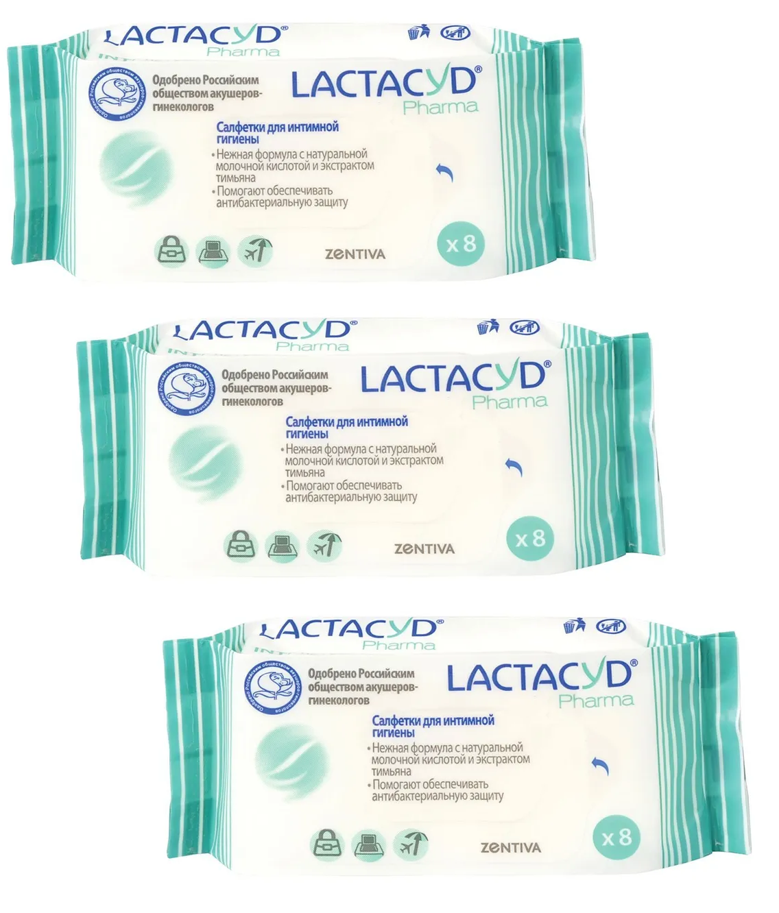 Салфетки Лактацид для интимной гигиеныи с экстрактом тимьяна 8шт, 3 упаковки