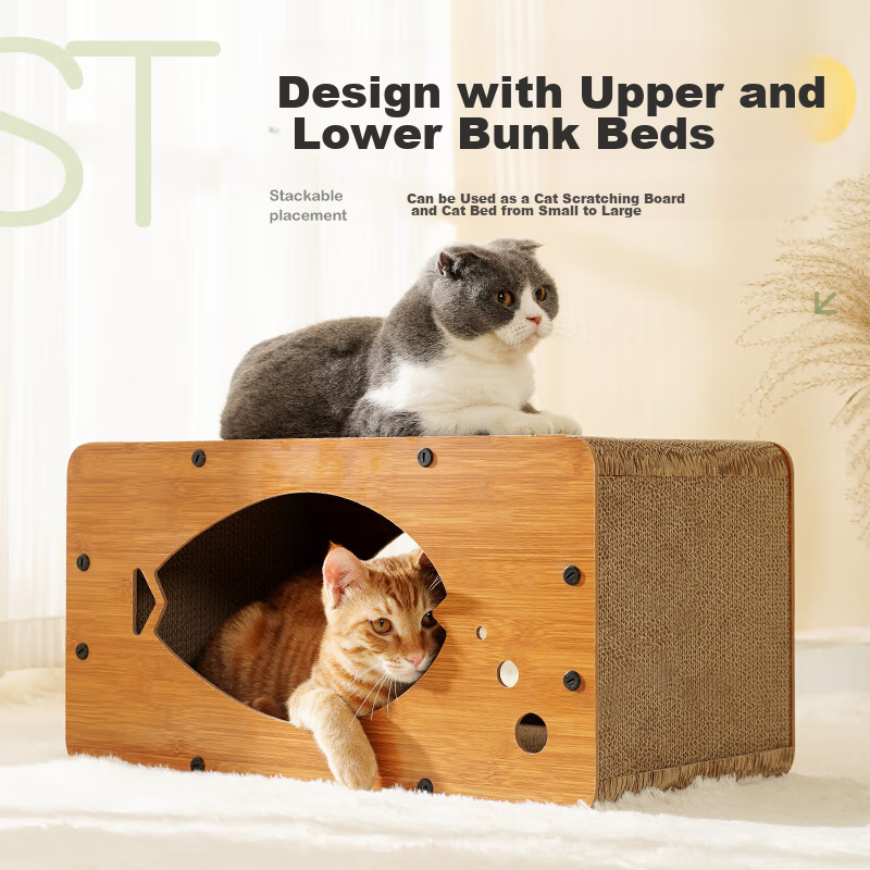 Miaoxianer Cat Scratching Board And Cat Bed Combo, Corrugated Cardboard Cat Scratching Pad, 3D Internet-Famous Bubble Fish, Cat Supplies