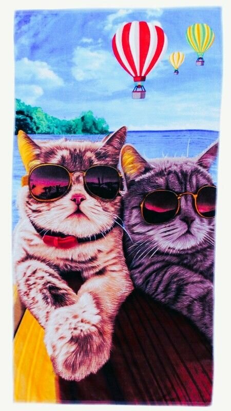 Полотенце пляжное махрово-велюровое, для бассейна, для бани Коты на пляже 70х140 см