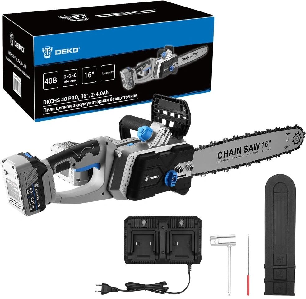 Пила цепная Deko аккумуляторная садовая DKCHS 40 PRO, 16", 2х20В