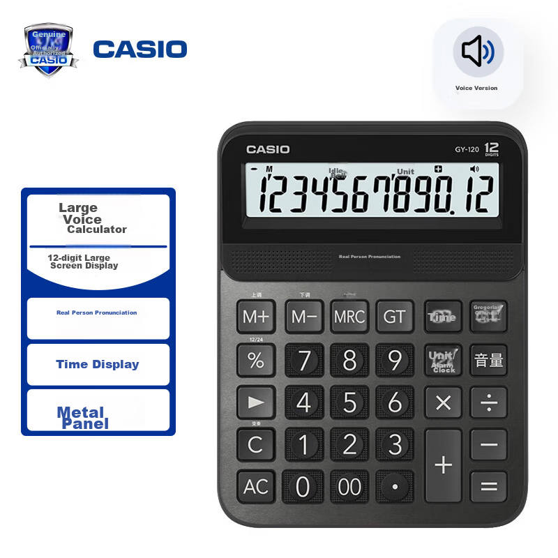 Casio GY-120 Voice Calculator, Extra-Large, with Clear Human-Like Voice, Glass Black