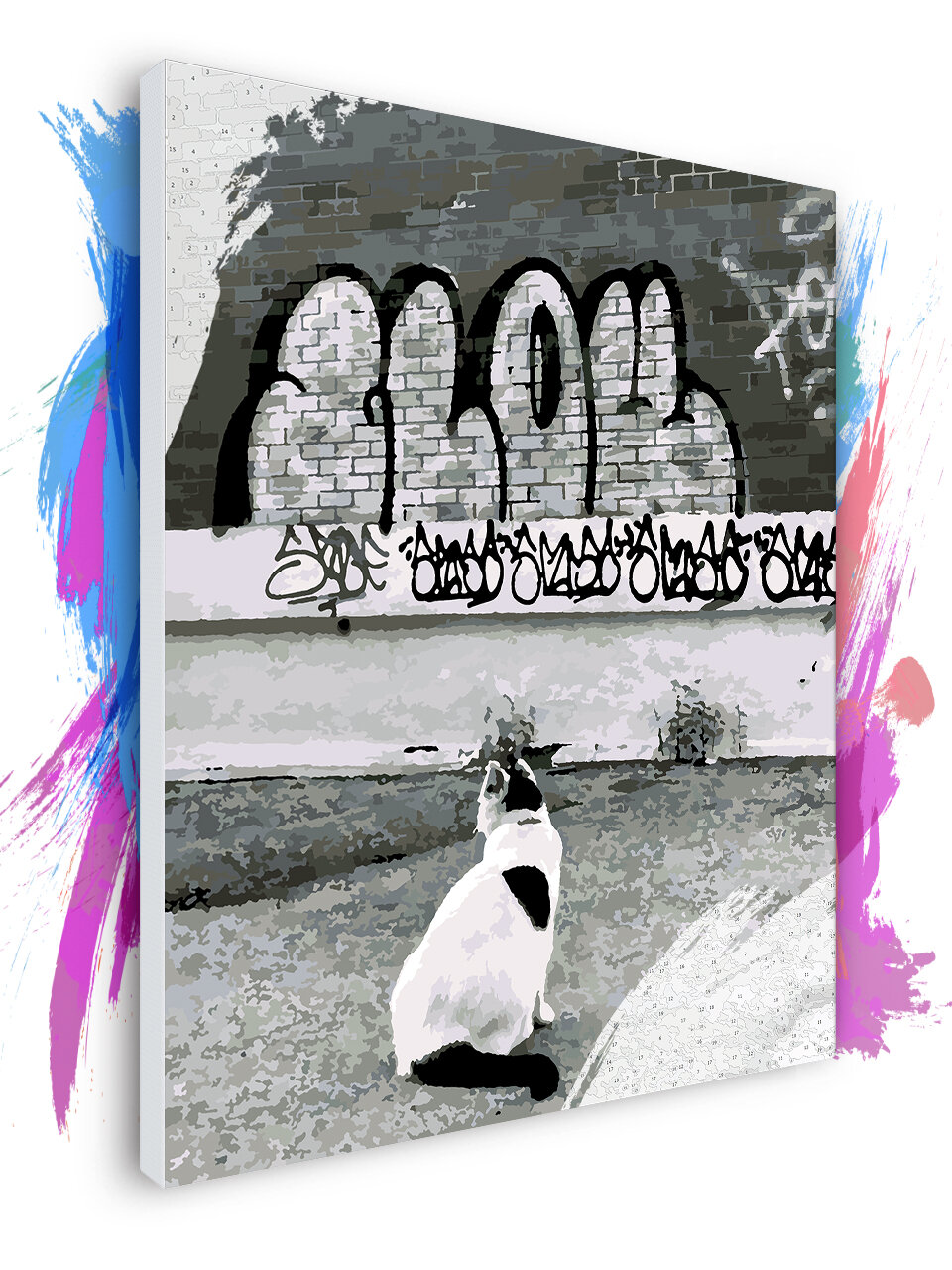 Картина по номерам на холсте Кошка на фоне граффити, 30 х 40 см
