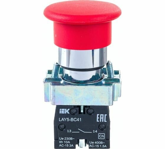 Кнопка LAY 5-BC41 "Грибок" без подсветки красная 1з IEK, BBG70-BC-K04