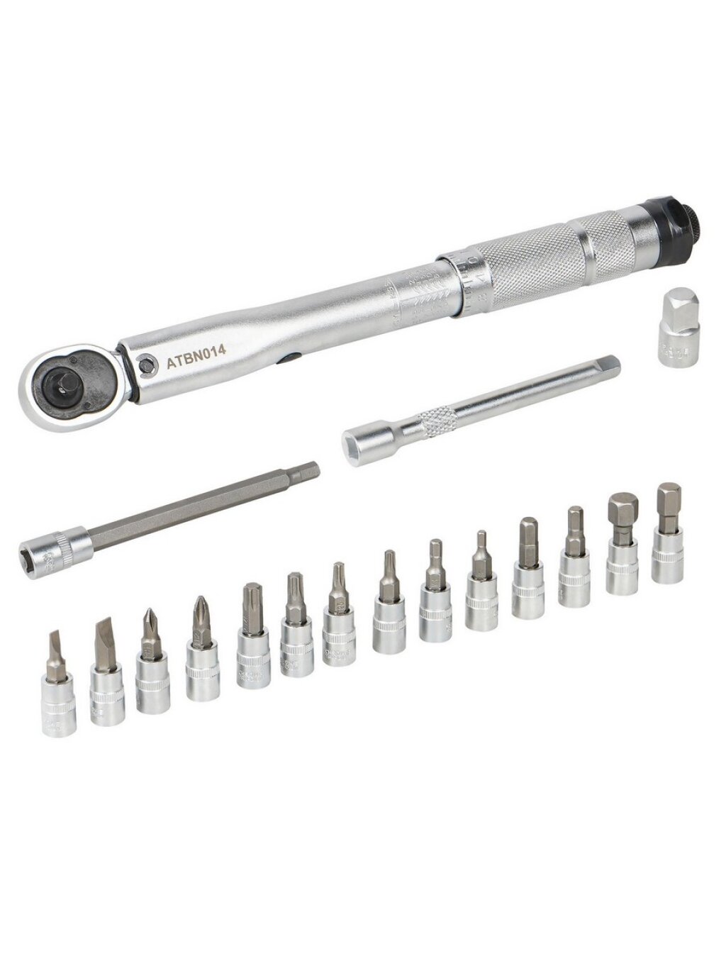 Ключ динамометрический 1/4" 5-25 Нм предельный "AIRLINE" (удл. 100 мм, биты, дер. для бит, адп 3/8")