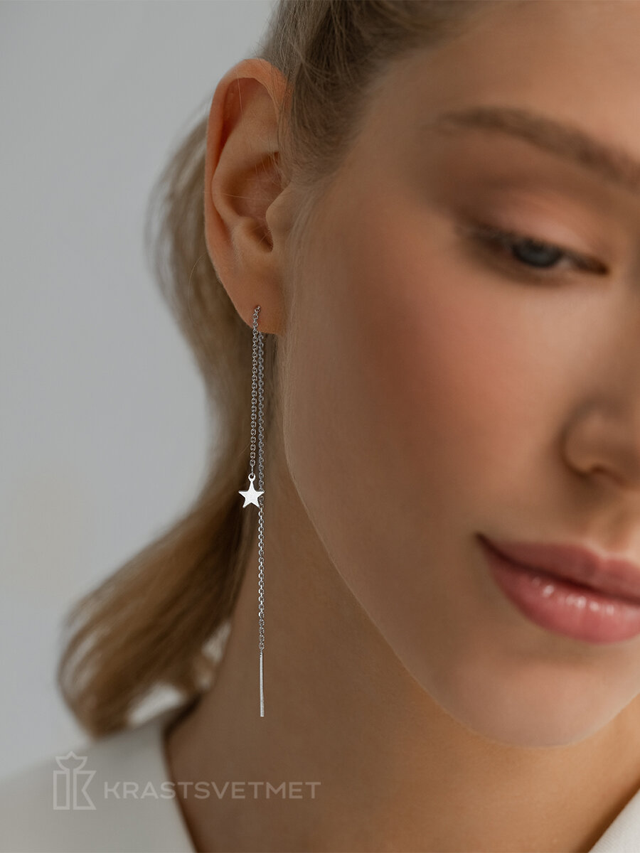 Серьги цепочки, серебро, 925 проба, родирование