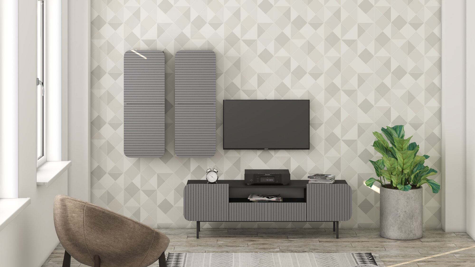 Стенка в гостиную "Модерн Лофт 14" 160х52,5х40 Черный / Айрон