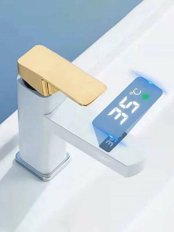 Смесители для раковины в ванной с цифровым дисплеем, белый золото