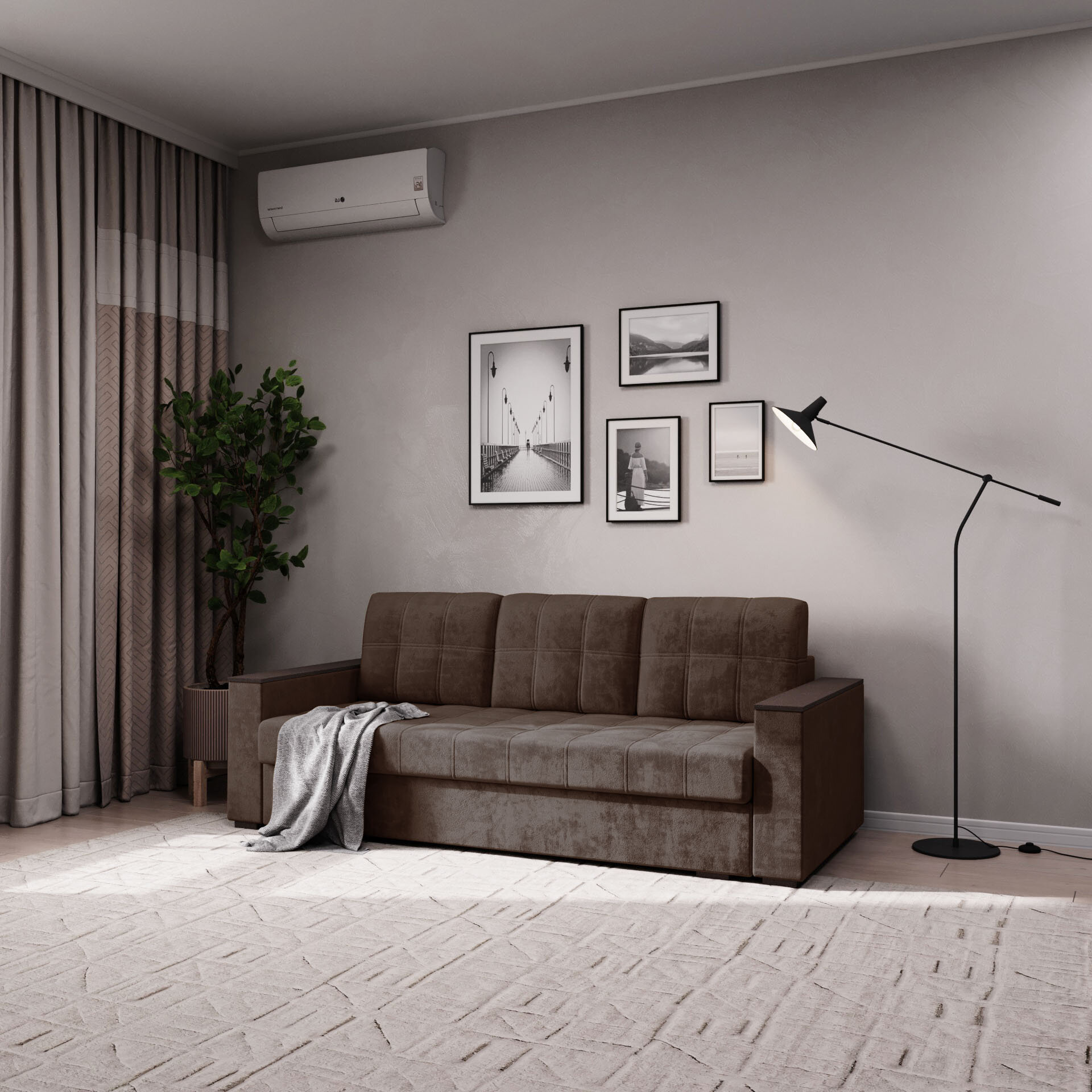 Прямой диван Атланта, D@E, ППУ, еврокнижка,140, велюр дакота шоколад