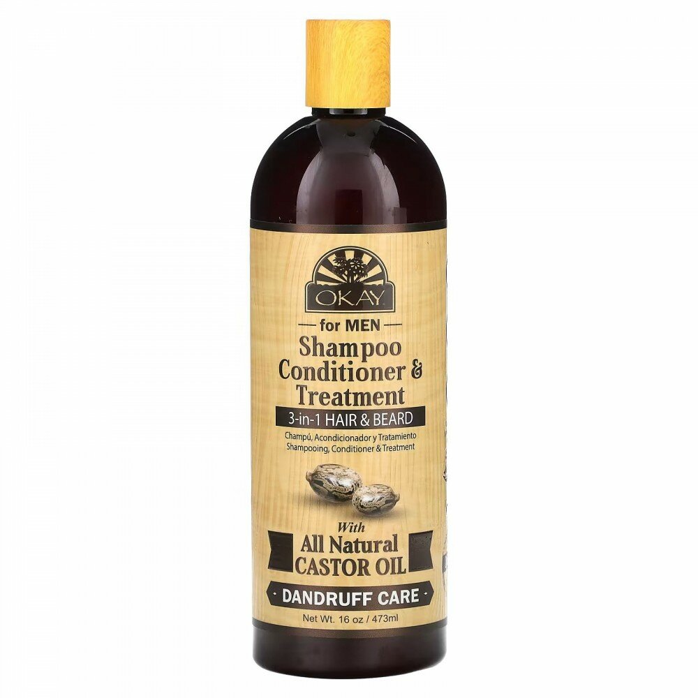 Okay Pure Naturals, для мужчин, шампунь-кондиционер и уход за кожей головы, 3 в 1 для волос и бороды, 473 мл (16 унций)