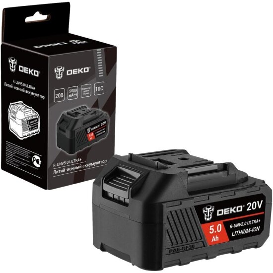 Аккумулятор Deko R-UNV5.0 ULTRA+, Li-ion, 20В, 5.0Ач, с повышенной токоотдачей (083-1018)