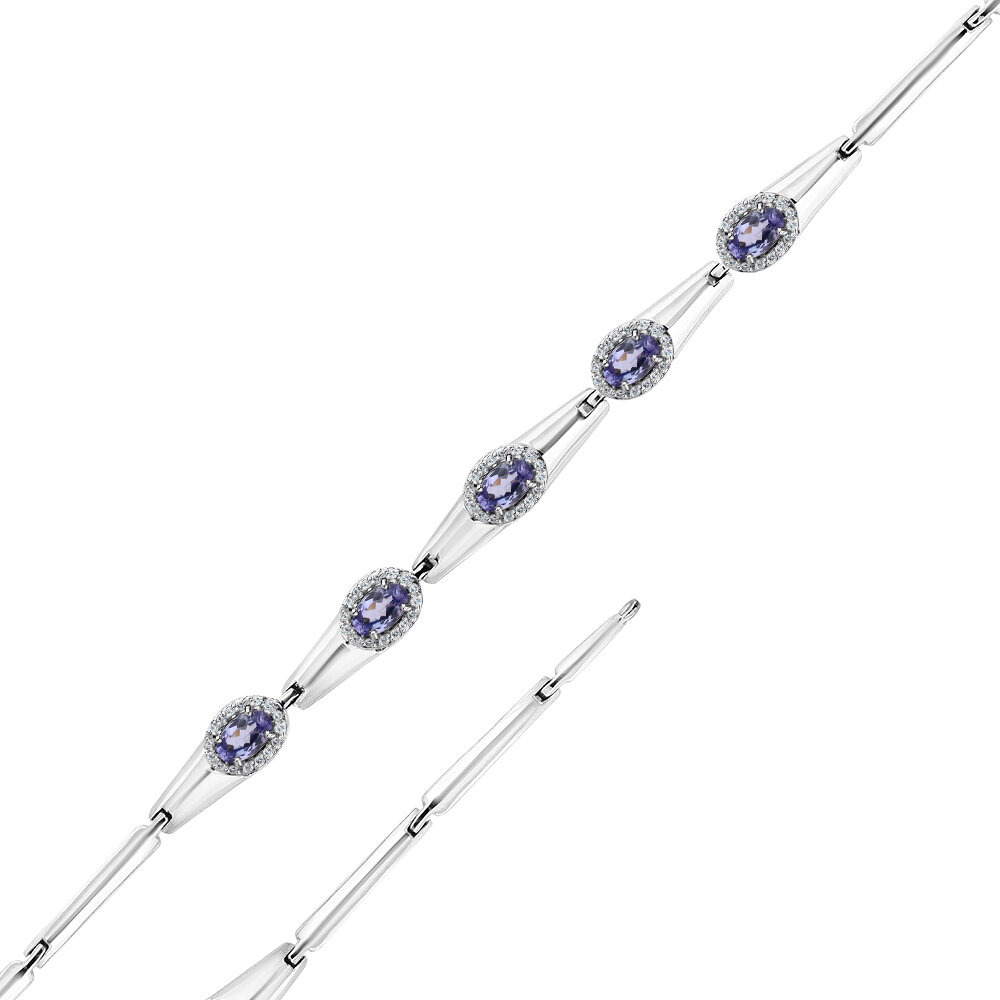 Браслет, белое золото, 585 проба, бриллиант, танзанит