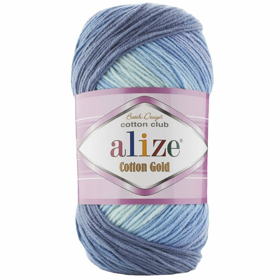 Пряжа Alize COTTON GOLD BATIK 3299 син/гол/бел (5 мотков)