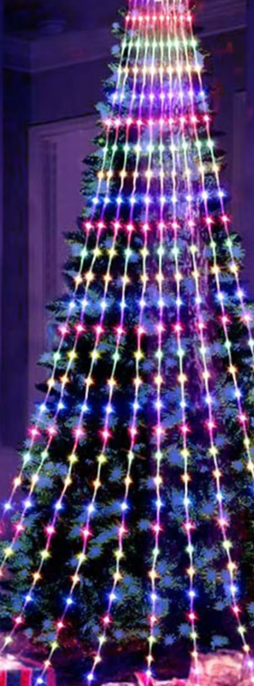 Гирлянда лучи росы, конский хвост 10 нитей по 2 м , IP20, зеленая нить, 200 LED, фиксинг, 12 В/Цветной