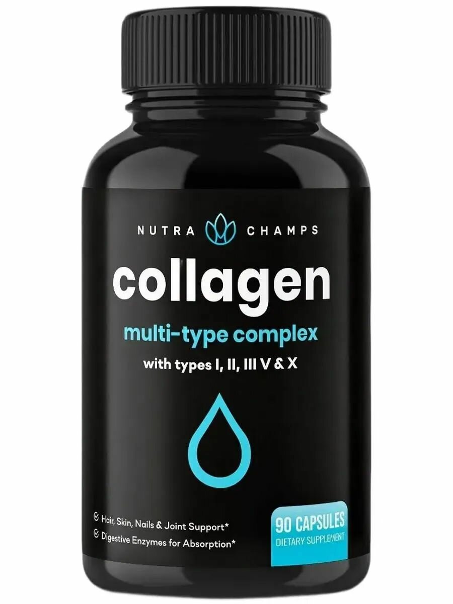 Комплекс коллагена 5 типов, 1600 мг, 90 капсул для упругости кожи и здоровья суставов