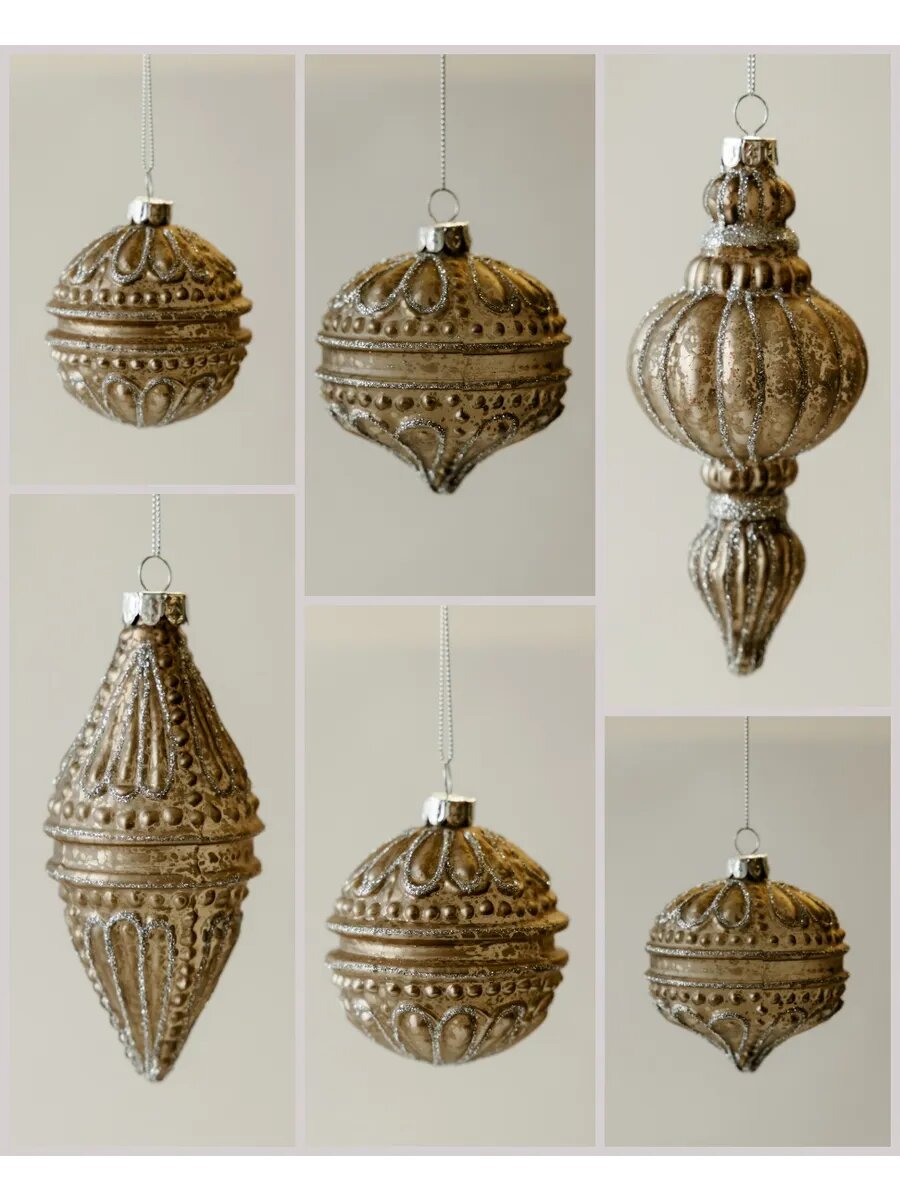 Стеклянные елочные игрушки бронзовые состаренные набор 12шт.
