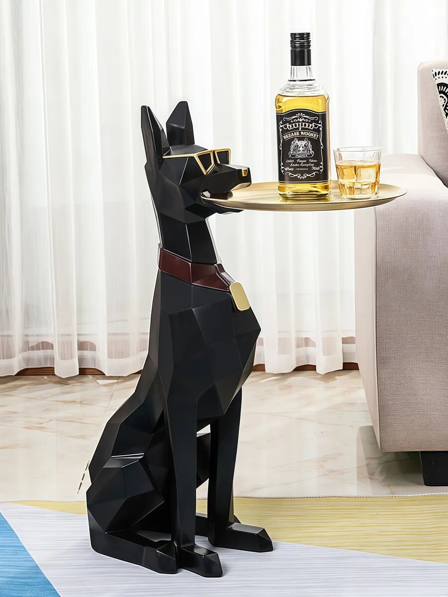 Поднос в форме собачки, декоративный журнальный столик, смола, черный, 32x22x74 см