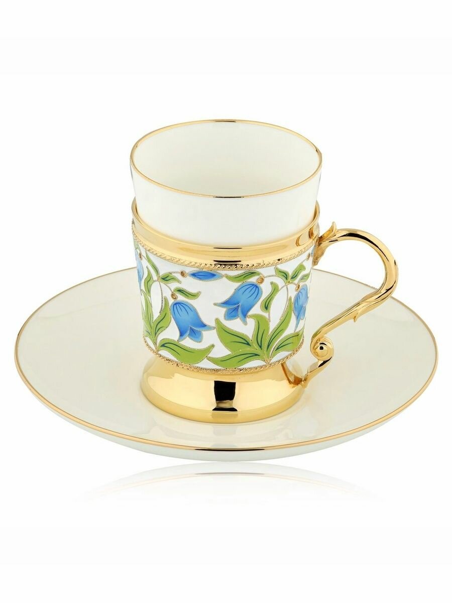 Набор кофейный "Колокольчики" из серебра 925 с позолотой и эмалью