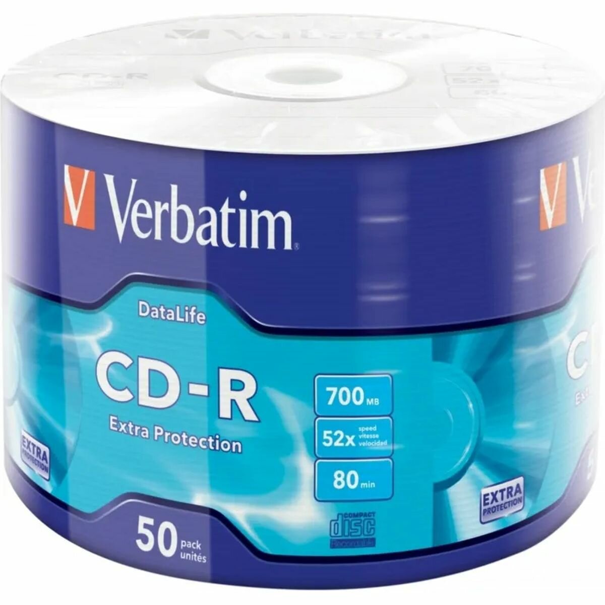 Оптический диск CD-R Verbatim DataLife, 700Mb, 52x Bulk, комплект 50шт. (43787), 12 уп.