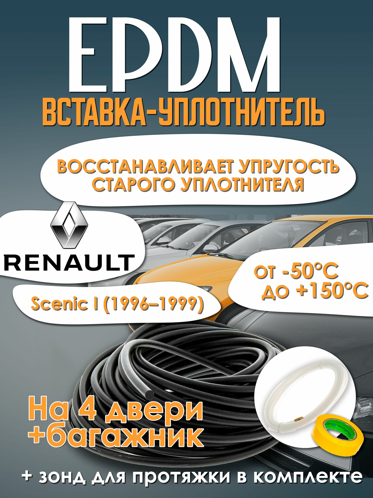 EPDM вставка-уплотнитель для дверей автомобиля Renault Scenic I (1996-1999) / Рено Сценик 1 поколение