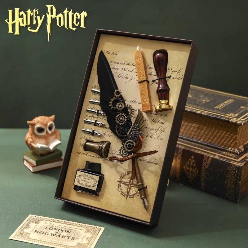 Набор подарочных ручек Magic Academy Retro Mechanical Feather Fountain Pen, набор перьевых ручек в стиле стимпанк с золотыми блестками