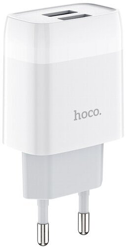 Адаптер питания USB-A2 2.4А 2 порта Hoco C73A White зарядка - белый