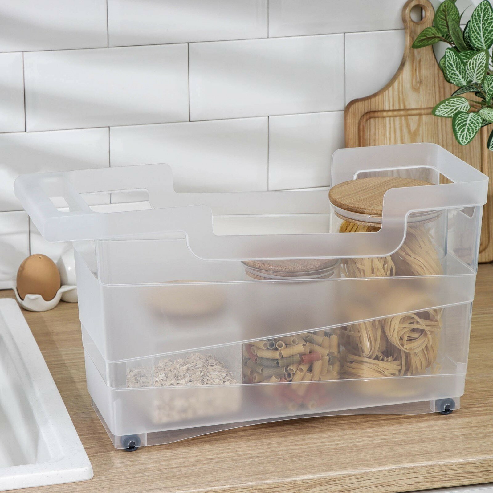 Контейнер хозяйственный с ручкой на колёсиках, 12.5 л, 45×16×25.5 см, цвет прозрачный