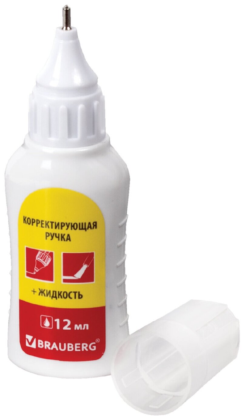 Ручка-корректор + корректирующая жидкость BRAUBERG, 12 мл, 2 в 1: металлический наконечник + кисточка, 225217