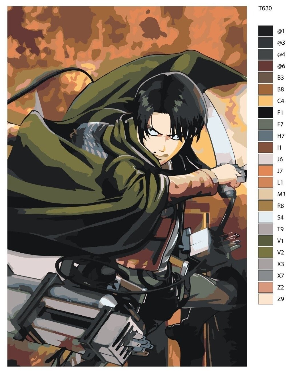 Картина по номерам Т630 "Леви Аккерман. Атака титанов" 50x70