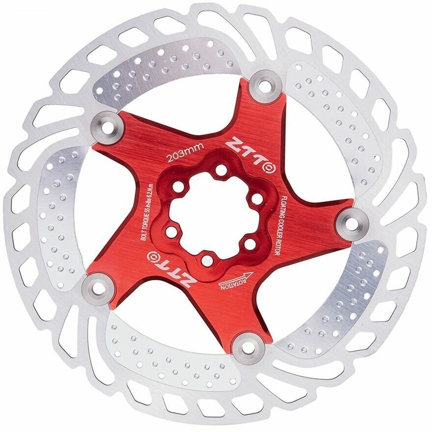 Ротор тормозной ZTTO, цвет красный/серебристый, 203 мм, 6 болтов T25, ZTT-49-2