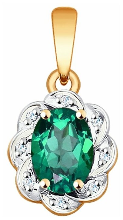 Подвеска, красное золото, 585 проба, изумруд
