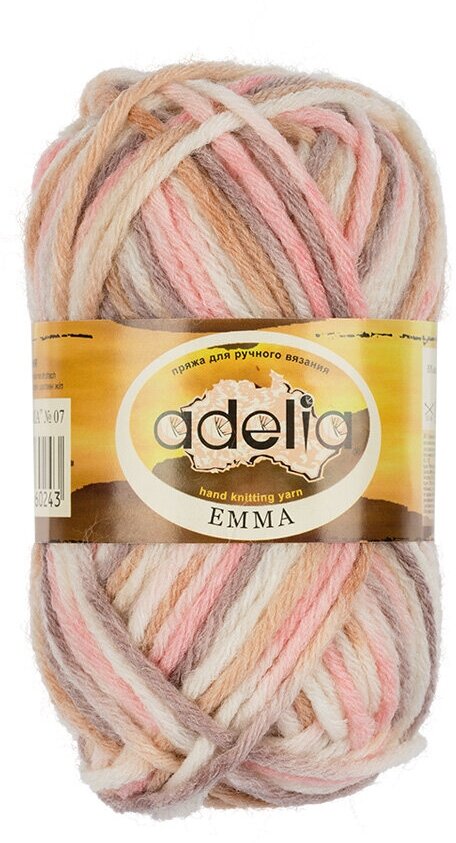 Пряжа ADELIA "EMMA" 80% акрил, 20% шерсть 50 г 50 м №07 св. серый-белый-св. розовый-св. желтый