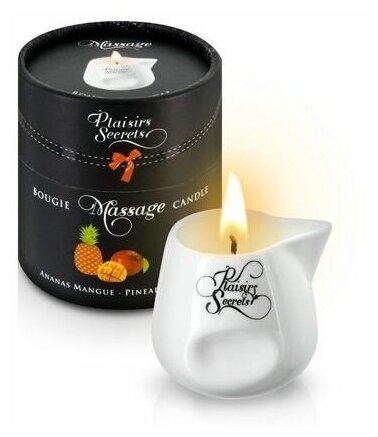 Массажная свеча с ароматом манго и ананаса Bougie de Massage Ananas Mangue - 80 мл, Plaisir Secret, белый