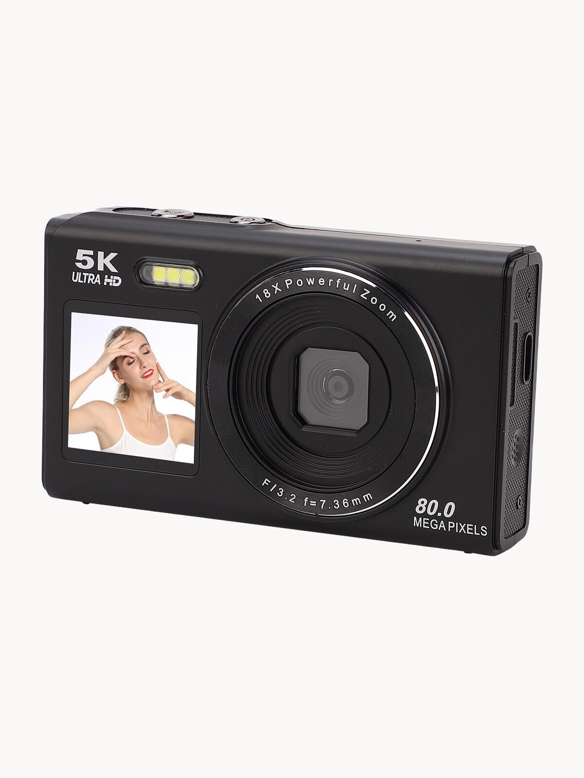 Digital Camera 5K 80MP Double Screen Autofocus 18x Zoom WiFi Camera with Flash for Travel Live Streaming Black