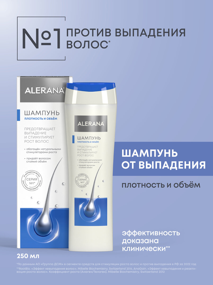 ALERANA бессульфатный шампунь от выпадения Плотность и объем, восстановление и объем для всех типов волос, 250 мл для восстановления для объема для плотности