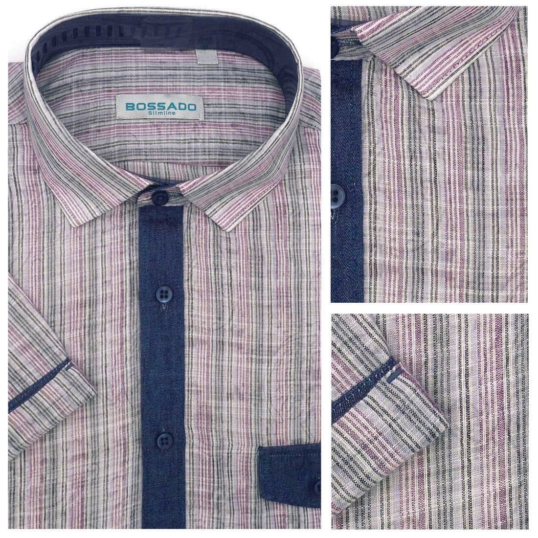 Рубашка Рубашка мужская с коротким рукавом, приталенная, темная сорочка, на пуговицах, рубаха на любой сезон, стильный фасон одежды, серая, полоска, без карманов, летняя