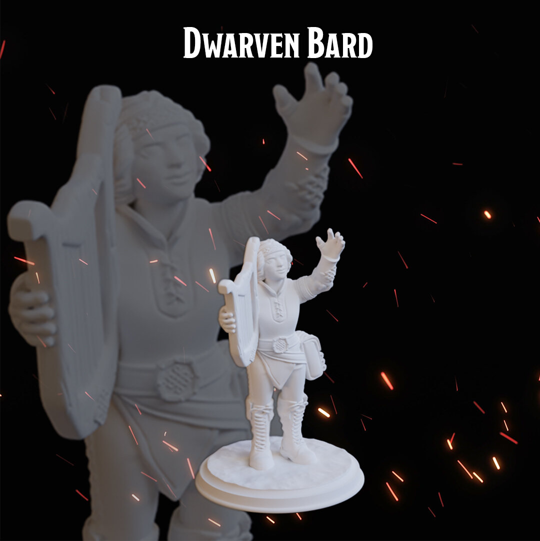 Бард Дварф женщина 37,7мм фигурки/миниатюры (ДнД, DnD, D&D, Dungeons & Dragons, Pathfinder, Подземелья и Драконы, Wargames)