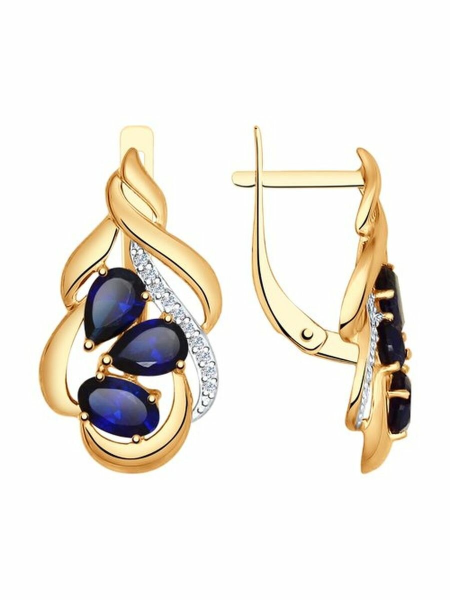 Серьги, красное золото, 375 проба, сапфир синтетический