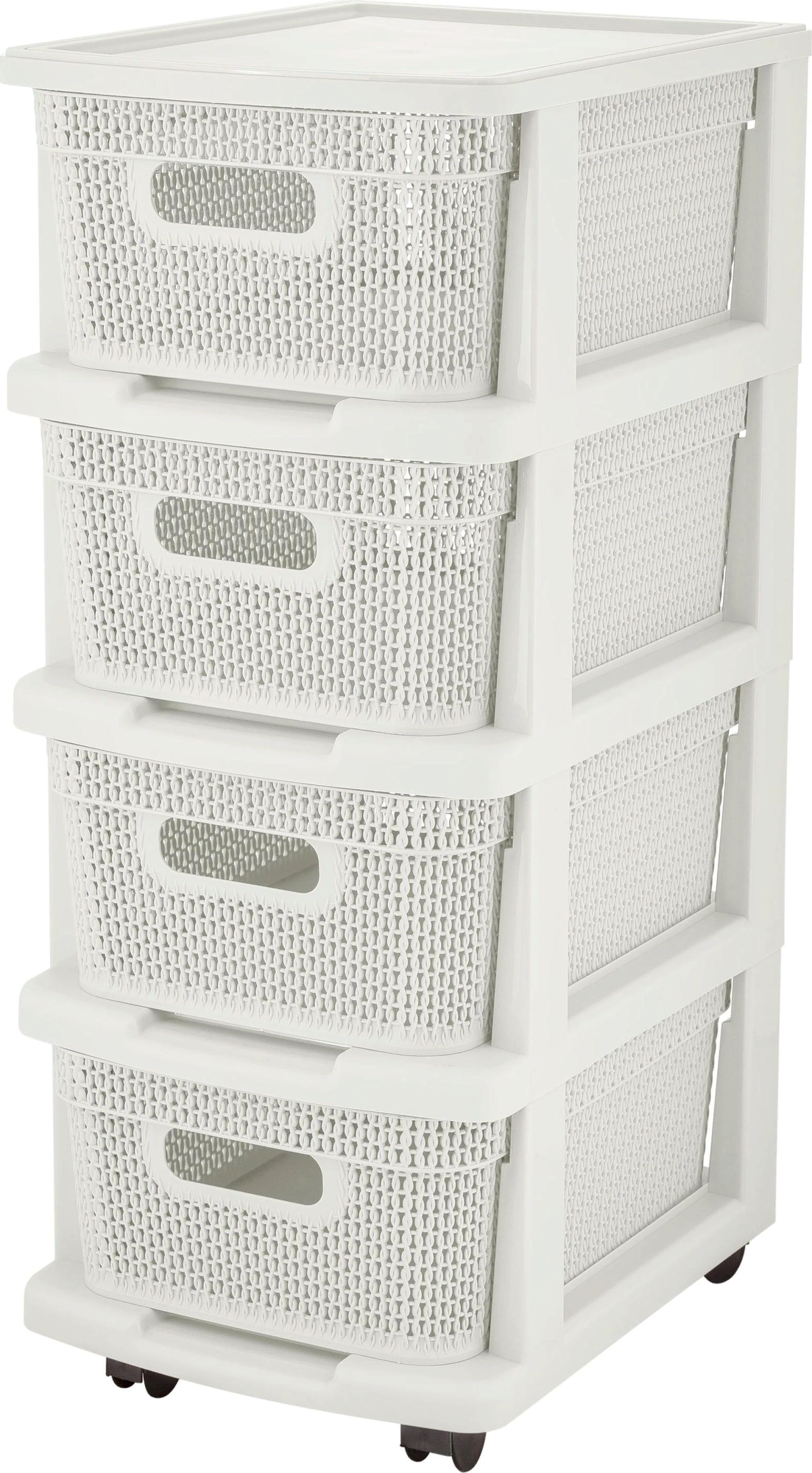 Комод Keeplex / Киплекс Ajur на колесиках, с корзинами четырехсекционный, полипропилен белое облако 37×30×69см / мебель для дома