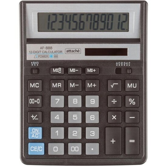 Калькулятор настольный Attache полноразмерный AF-888,12р, дв. пит204x158мм, ч/с