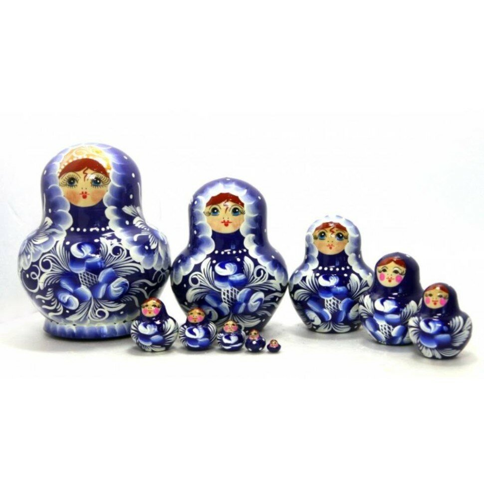 Матрешка деревянная "Зимние узоры" (10 кукол, 14 см)