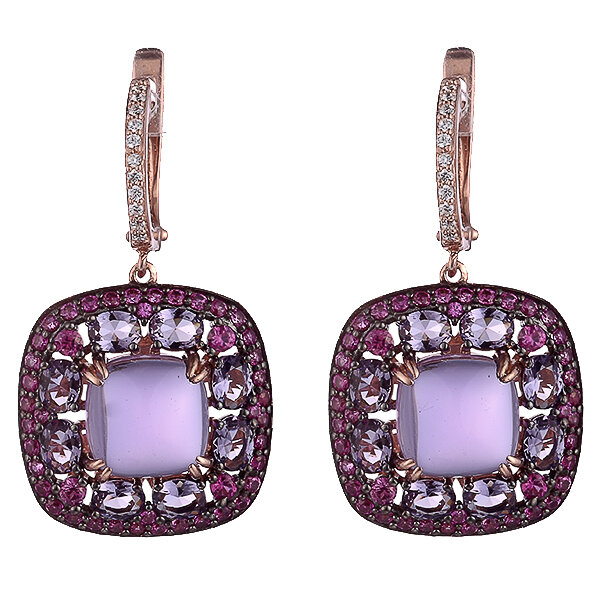 Серьги, серебро, 925 проба, фианит, аметист синтетический